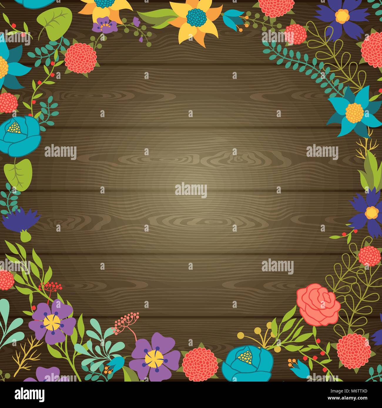 Wood texture background with various flowers Stock Vector Image & Art ...