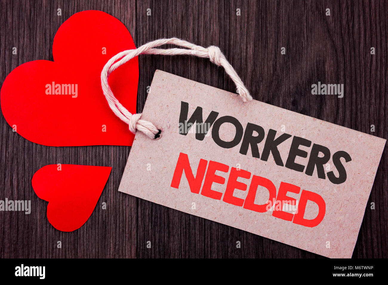 Handwriting Announcement text showing Workers Needed. Business concept ...