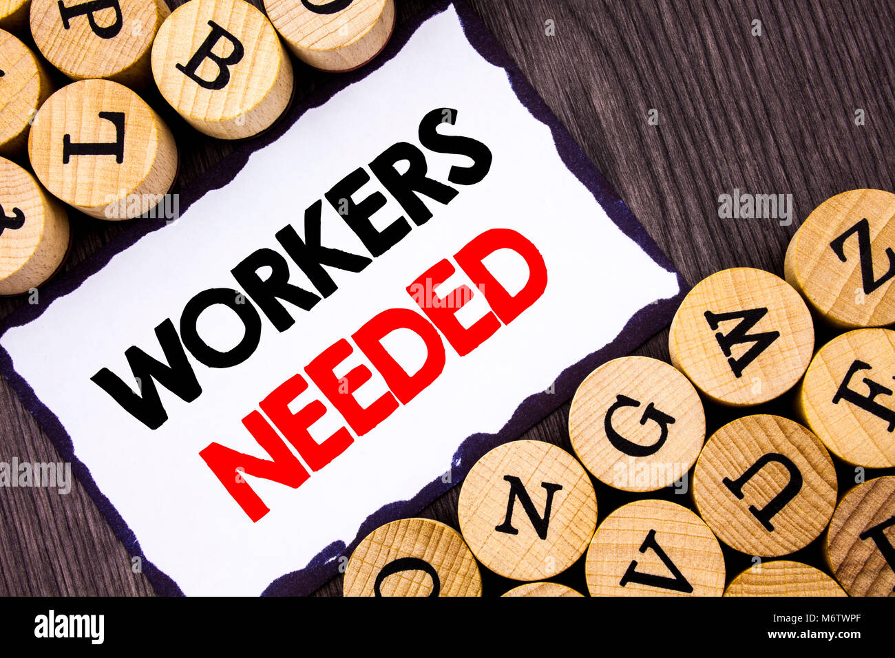 Handwritten text sign showing Workers Needed. Business concept for ...