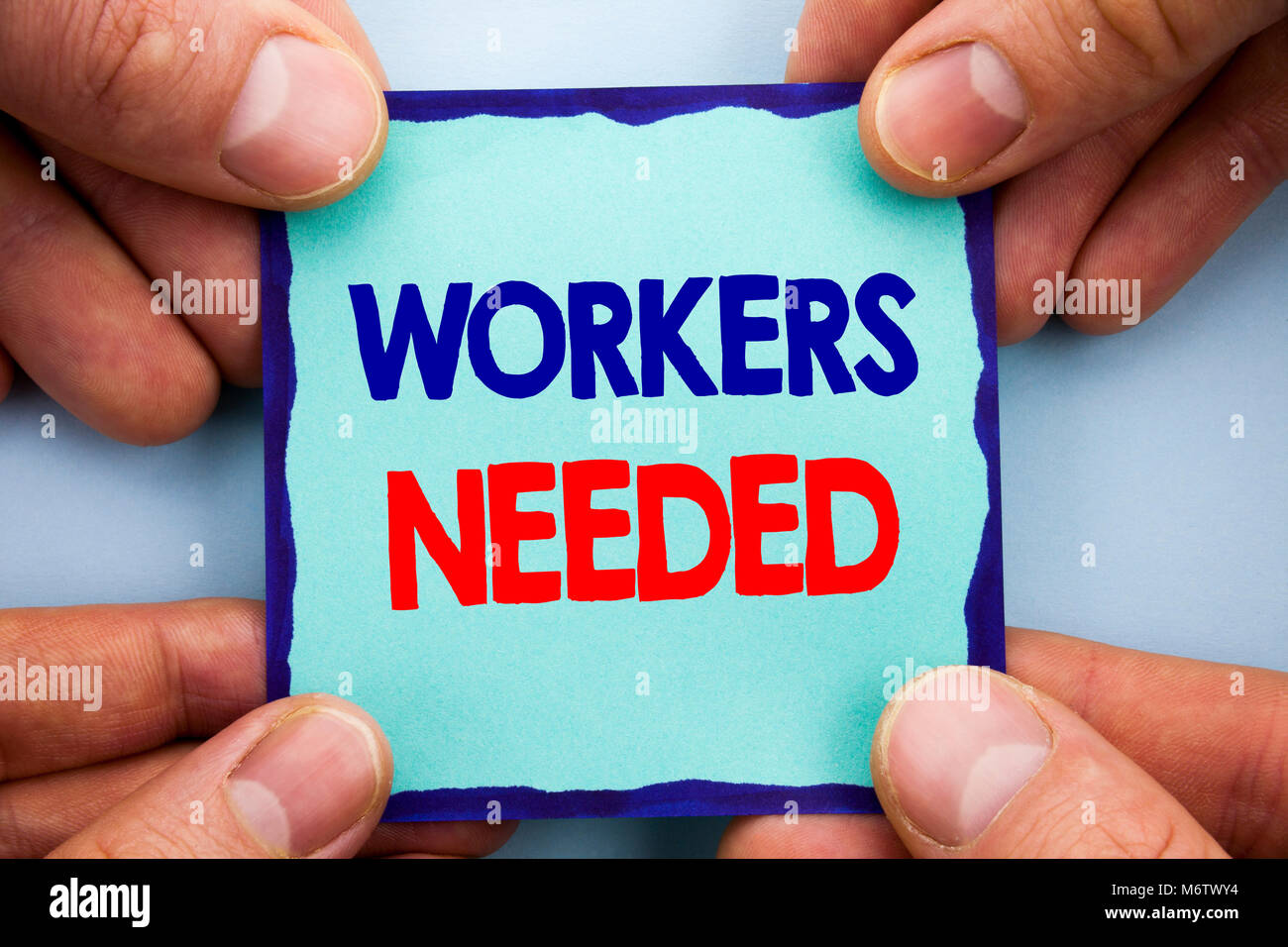 Handwriting Announcement text showing Workers Needed. Business photo ...