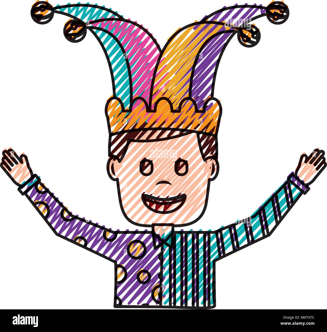 portrait man in clown clothes and jester hat vector illustration ...