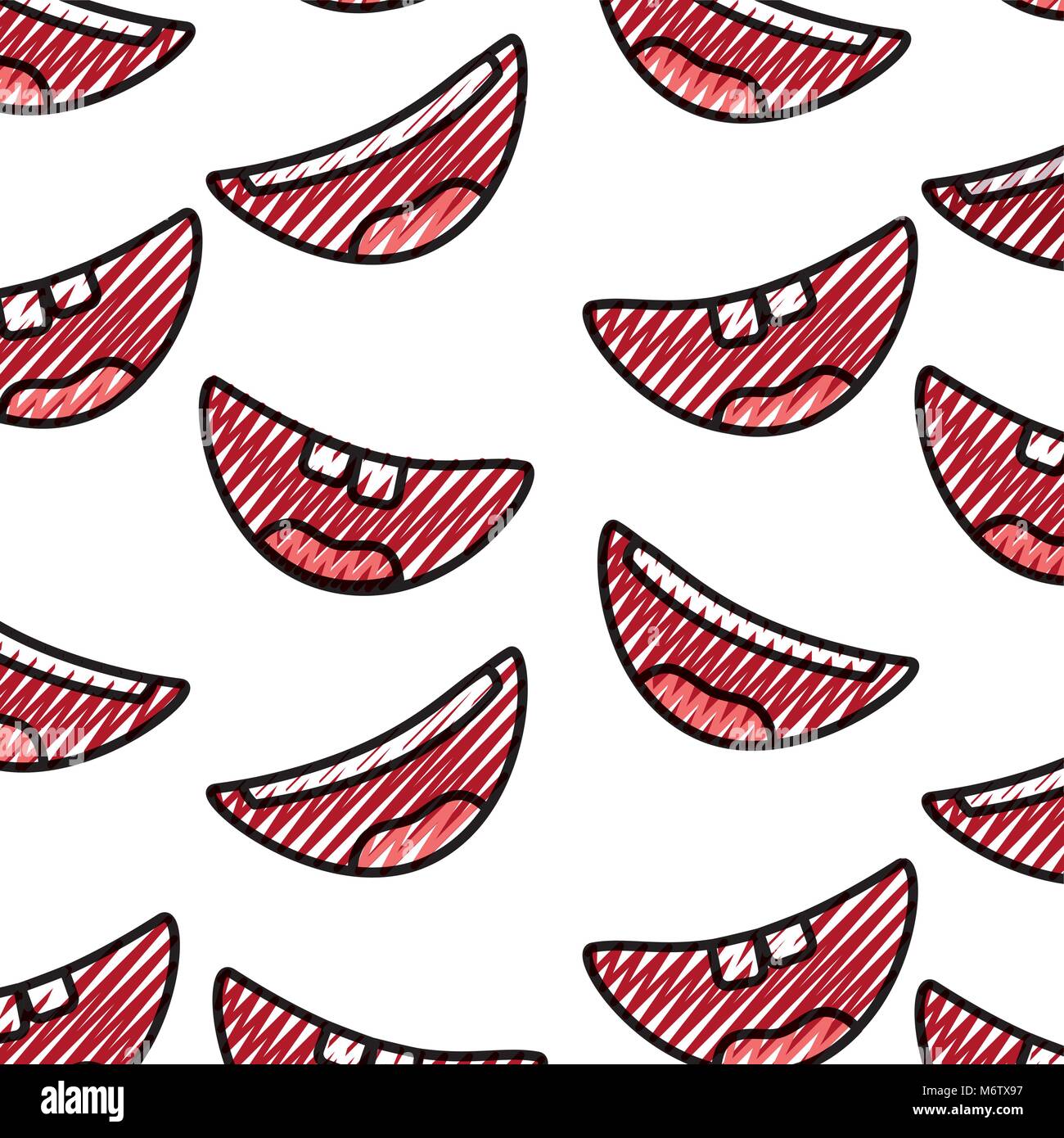 pattern with mouths face expressions smile laughing vector illustration ...