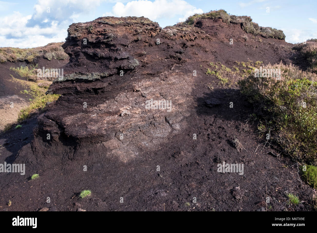 Peat hag. Layers of peat exposed by erosion of moorland, Kinder Scout ...