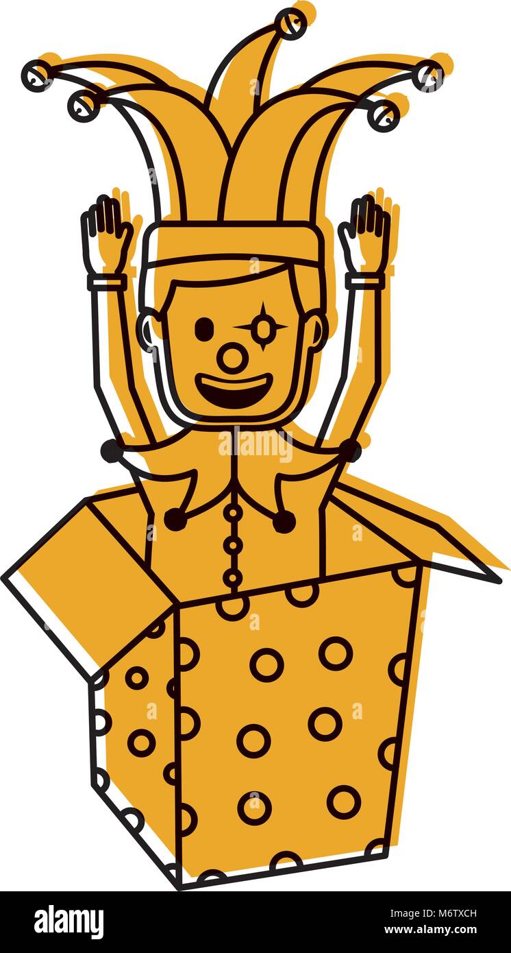 joker with clown mask in the box prank hands up fools vector ...