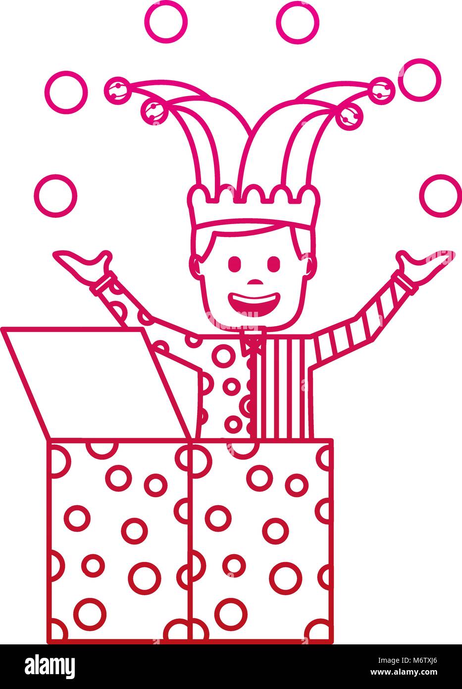 happy joker in the box with jester hat and balls trick vector ...