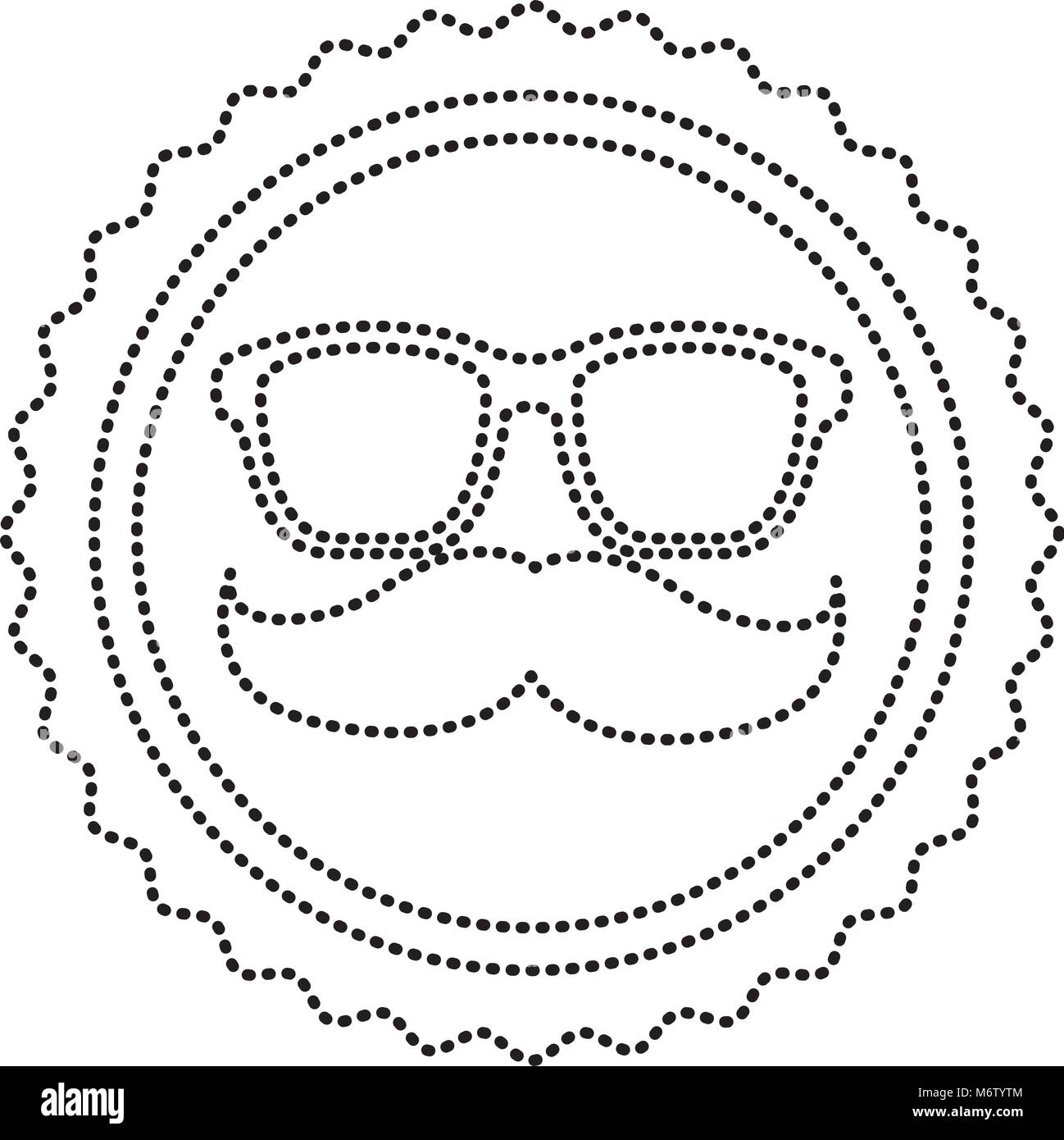 vintage label mustache glasses hipster vector illustration dotted line ...