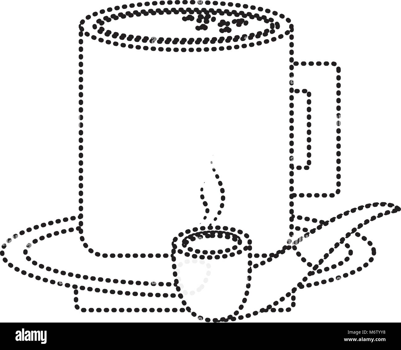 tobacco pipe and coffee cup in plate vector illustration dotted line ...