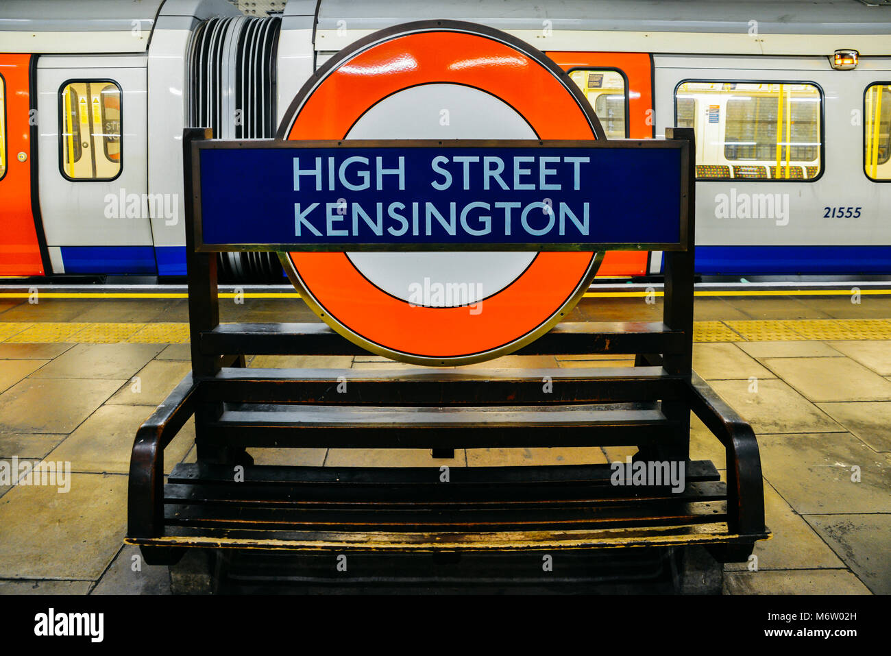 High Street Kensington underground station showing the iconic tube sign ...