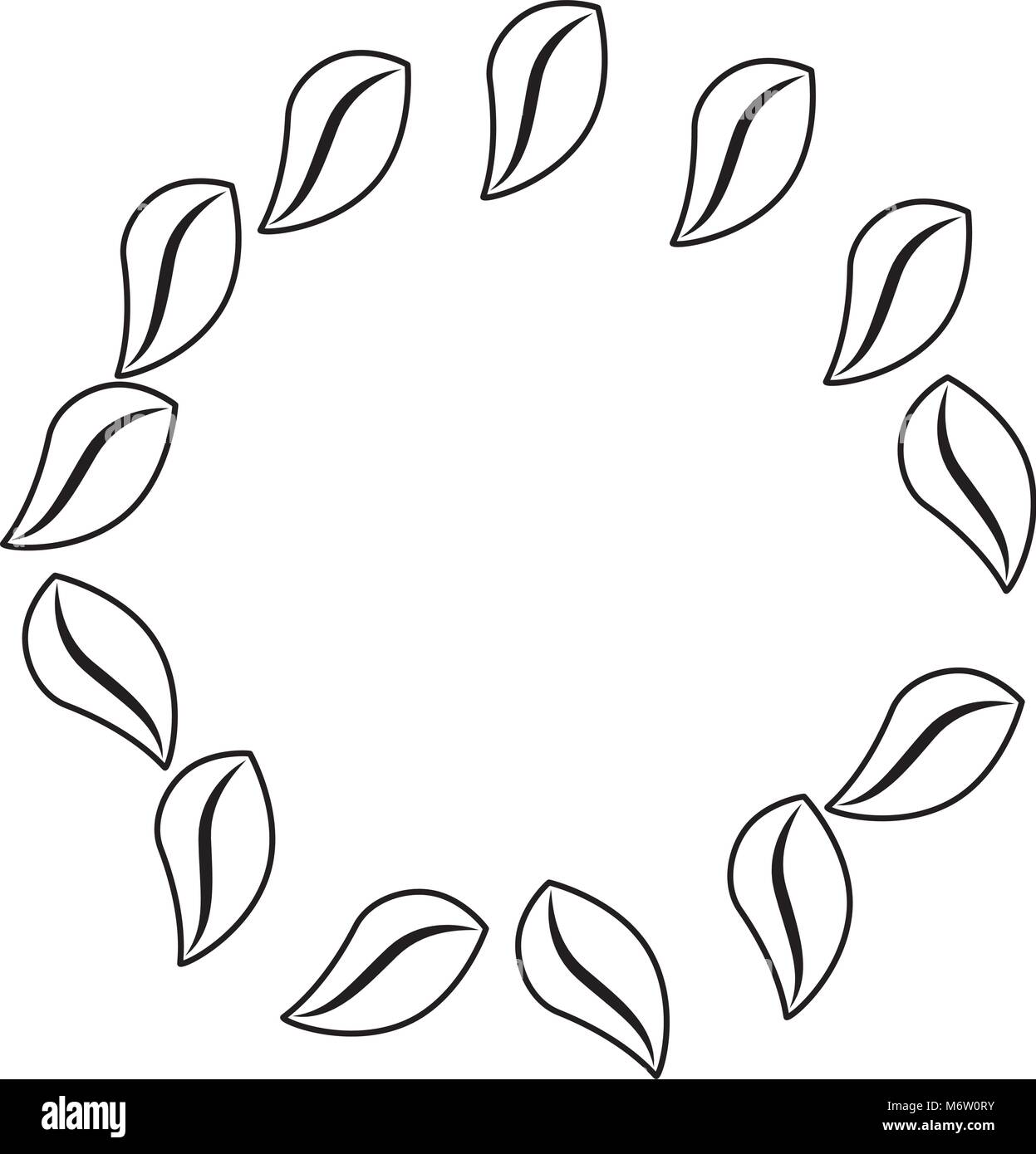 round frame leaves natural decoration vector illustration outline image ...