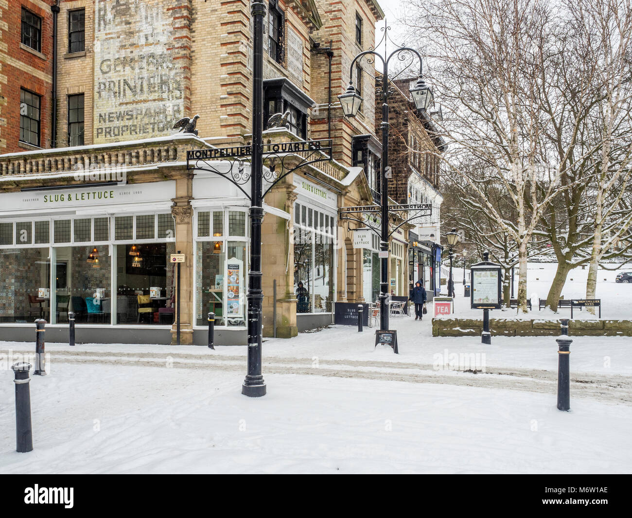 Snow covered streets in the Montpellier Quarter in Winter Harrogate ...