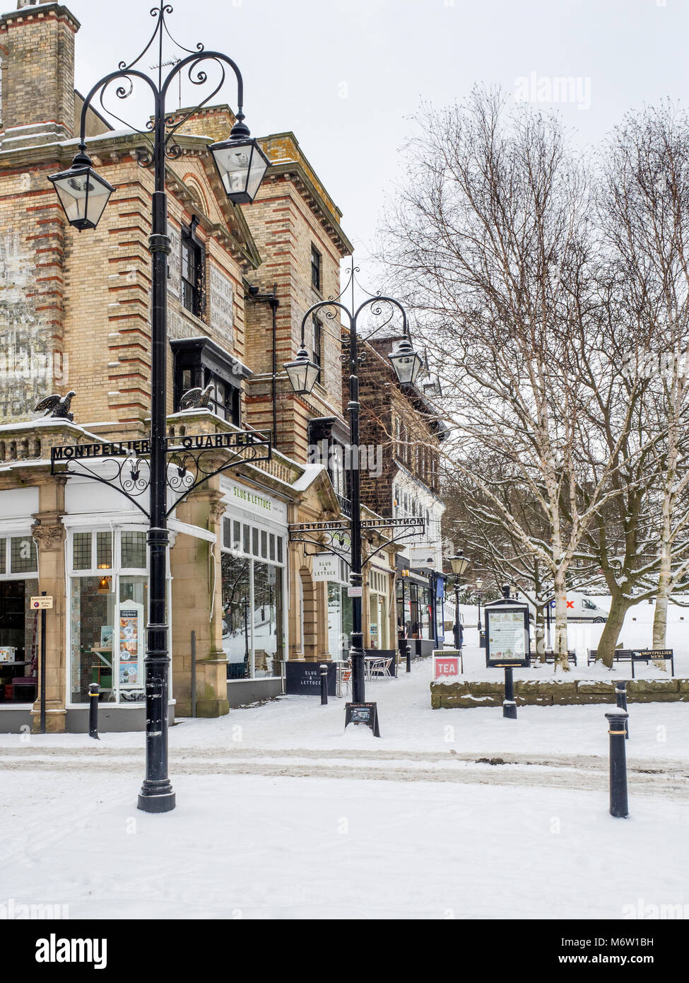 Snow covered streets in the Montpellier Quarter in Winter Harrogate ...