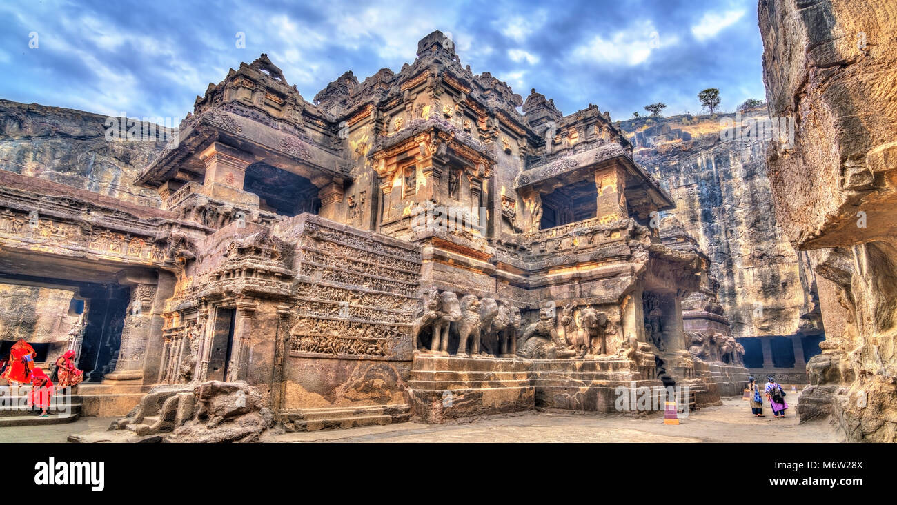 The Kailasa temple, cave 16 in Ellora complex. UNESCO world heritage ...