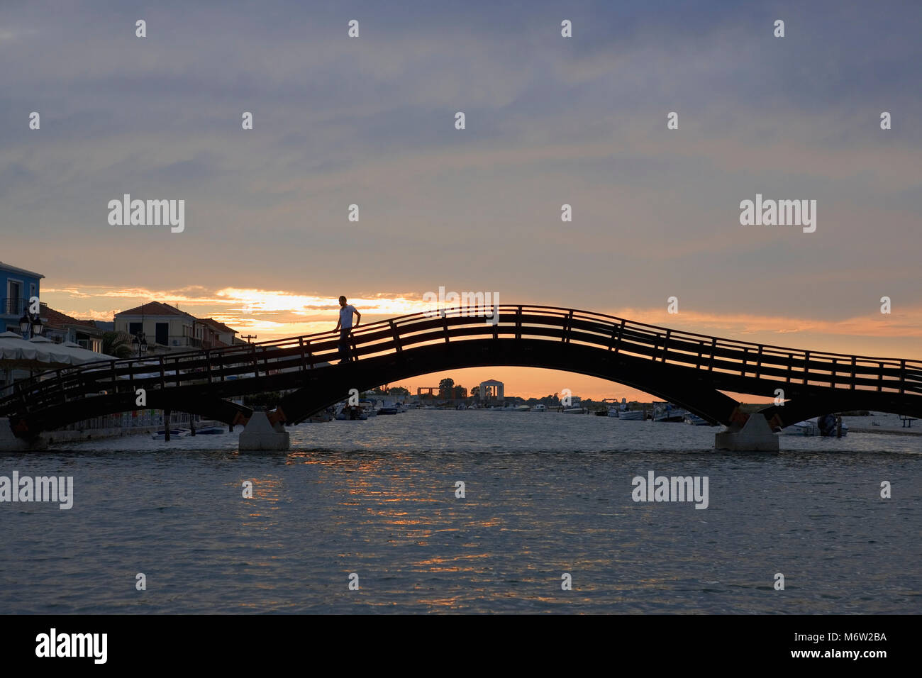 Unusual pedestrian bridge over a canal, Lefkada, Ionian Islands, Greece ...