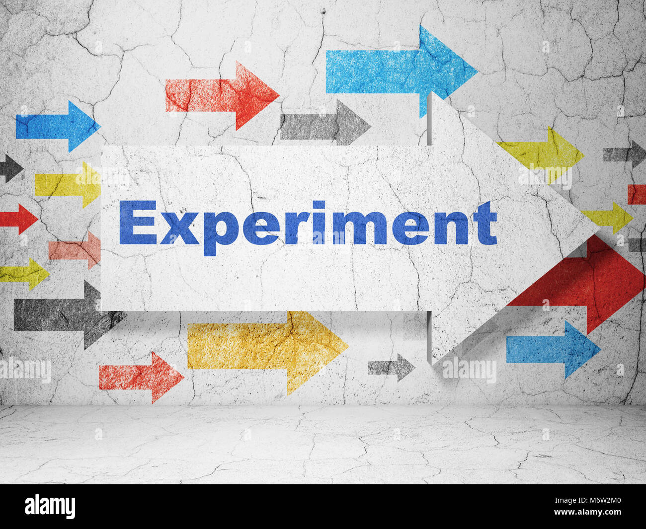 Science concept: arrow with Experiment on grunge wall background Stock ...