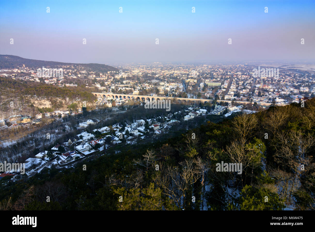 Baden: view from castle ruin Rauheneck to Baden with Aquädukt (aqueduct ...