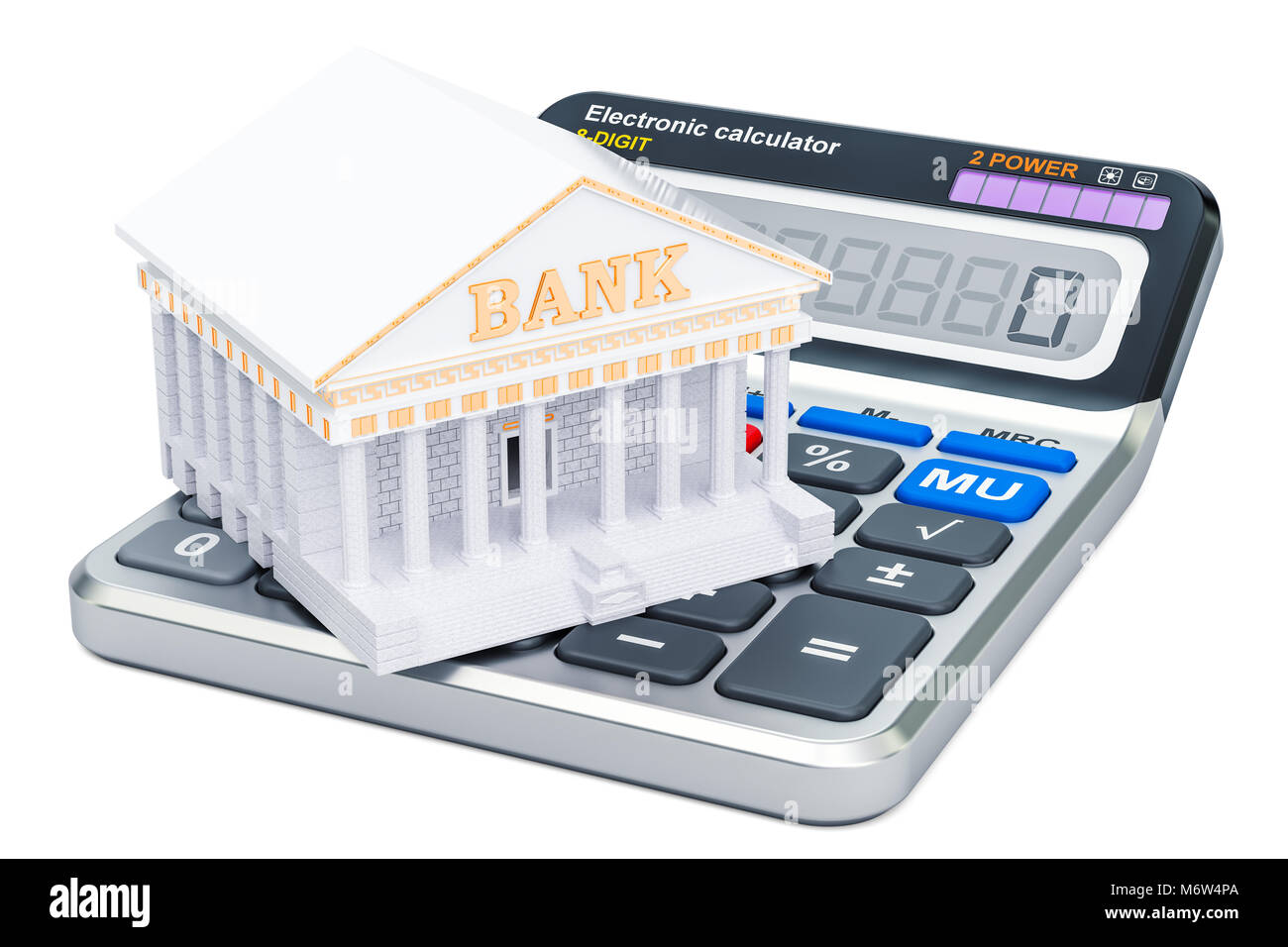 Banking concept with calculator, 3D rendering isolated on white ...