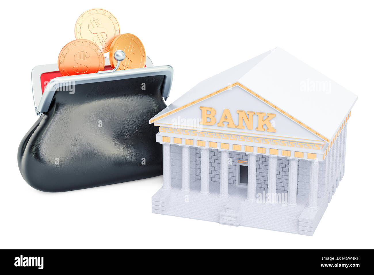 Banking concept with purse full of golden coins, 3D rendering isolated ...