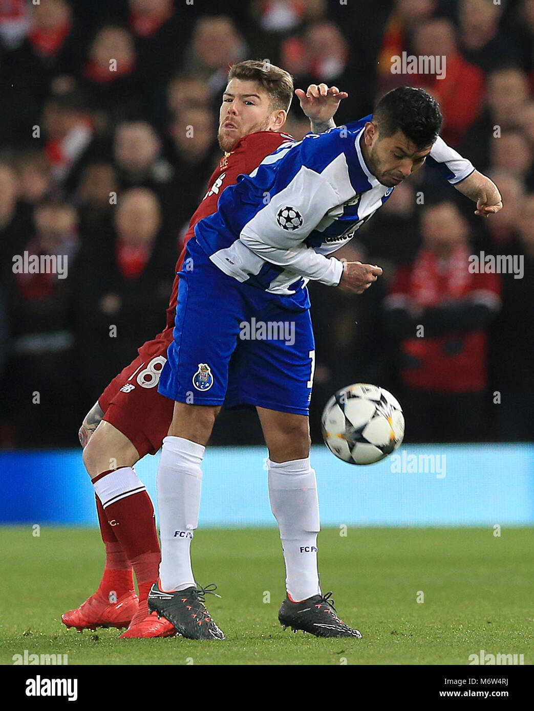 Liverpool's Alberto Moreno (left) and FC Porto's Jesus Manuel Corona ...