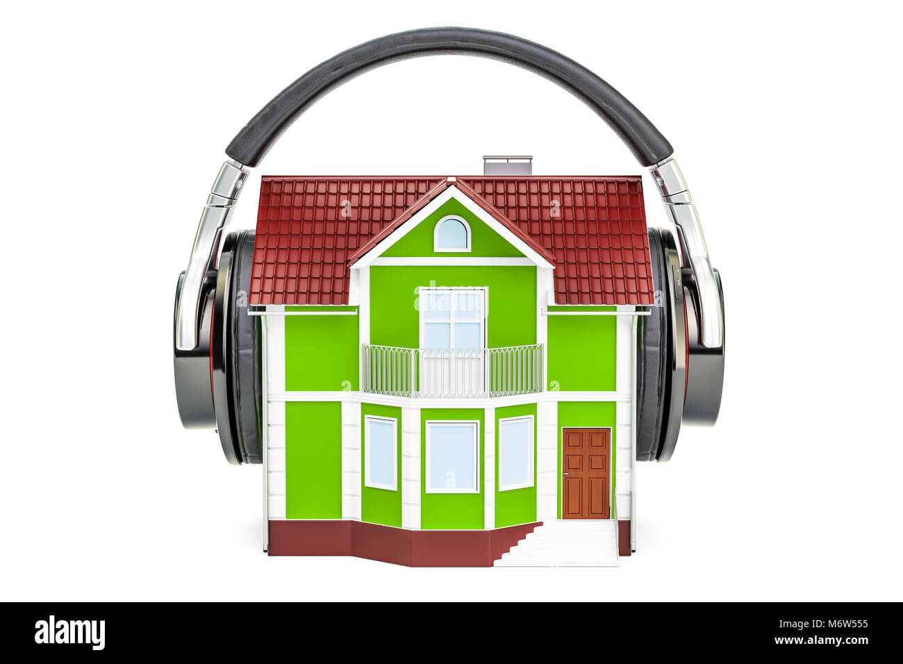 House with headphones, 3D rendering isolated on white background Stock ...