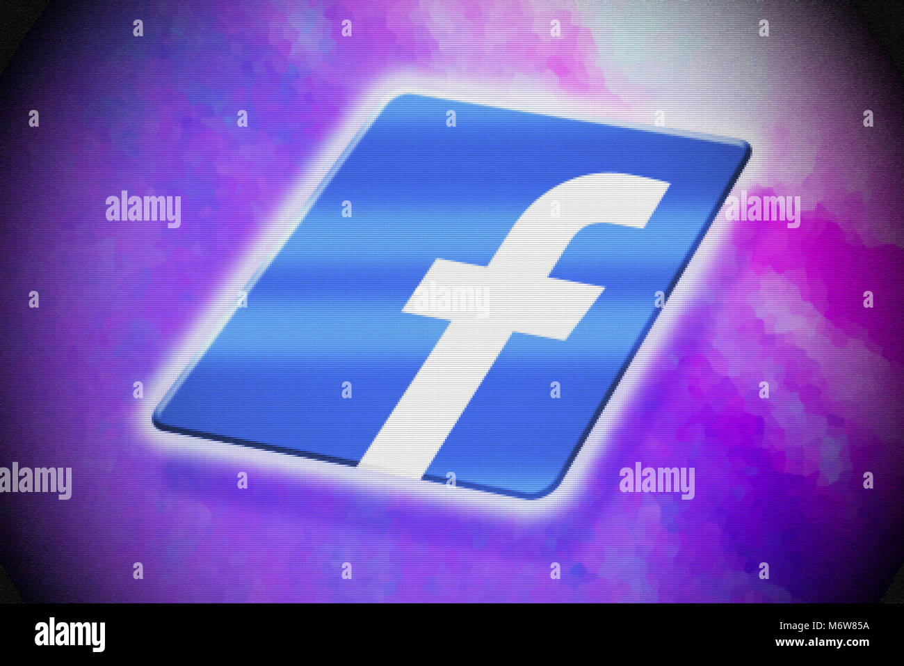 bright, colorful, floating Facebook icon on a vibrant digital ...