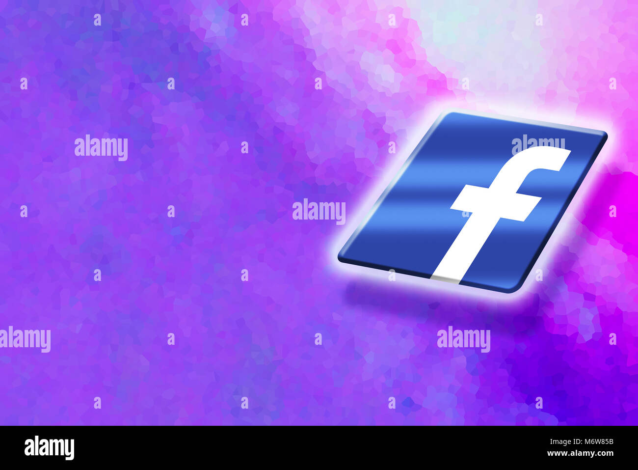 bright, colorful, floating Facebook icon on a vibrant digital ...