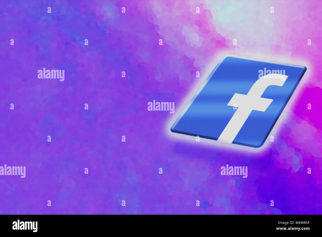 bright, colorful, floating Facebook icon on a vibrant digital ...