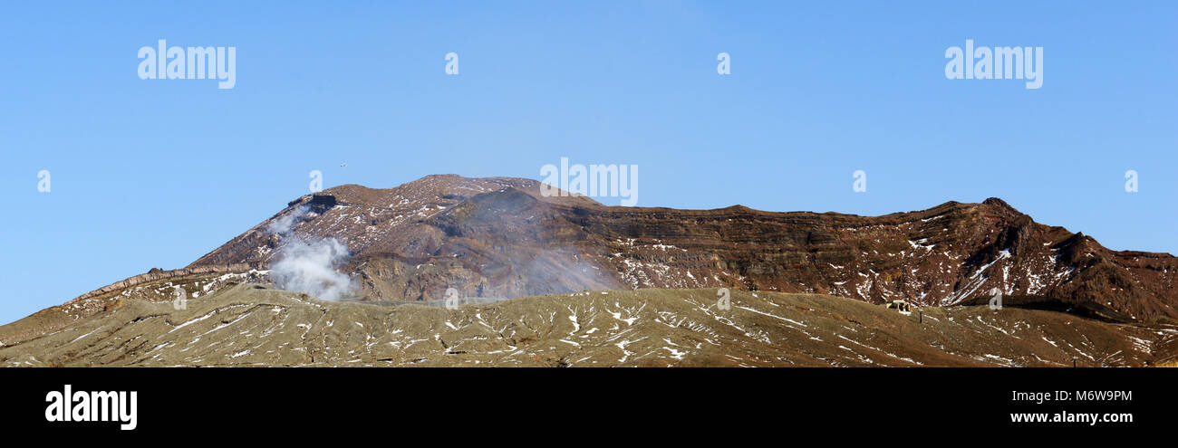 Mt. Aso volcano with the Nakadake crater spewing sulfur steam Stock ...