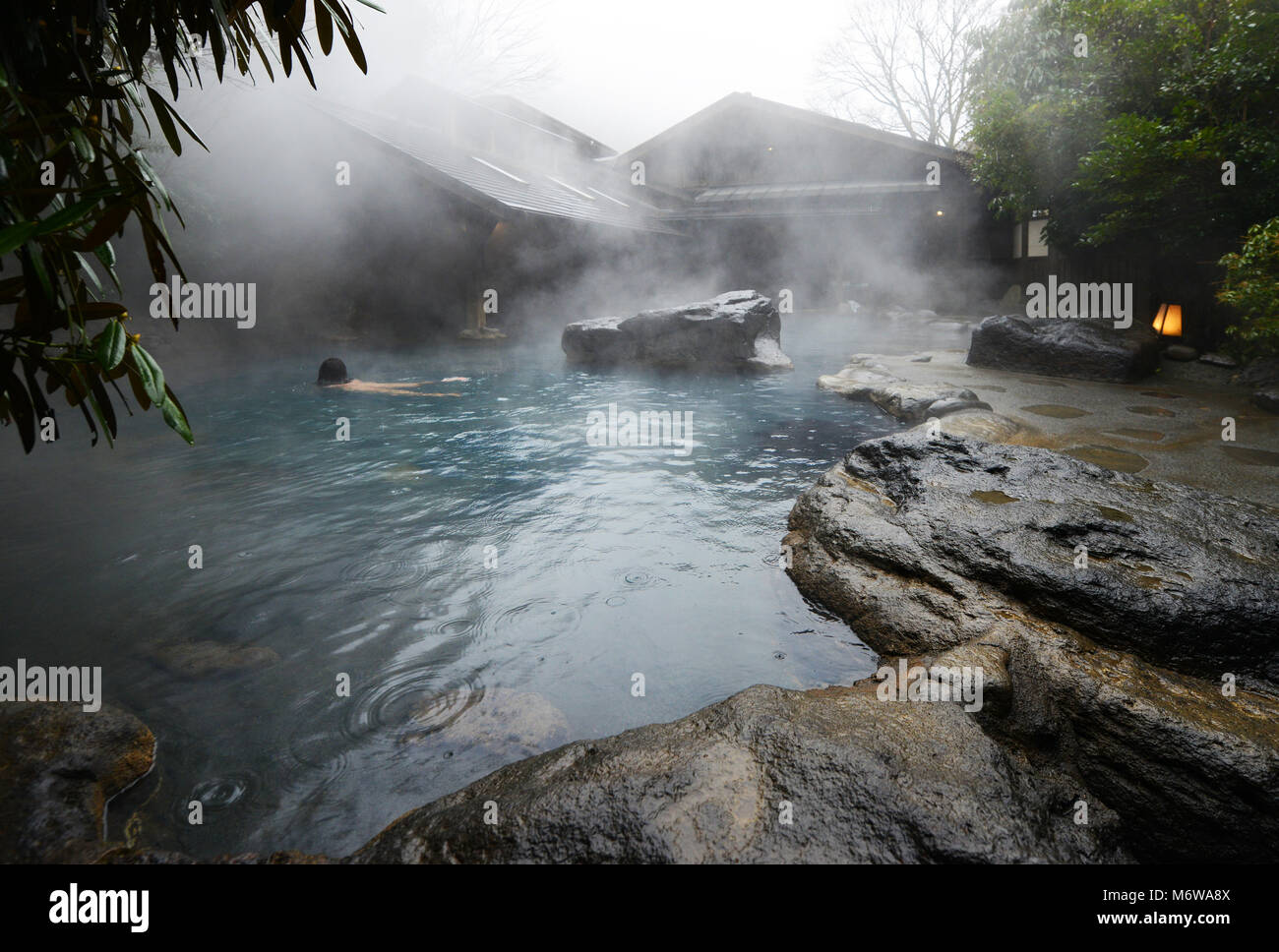 The beautiful yamabiko rotenburo in Kurokawa onsen, Japan Stock Photo ...