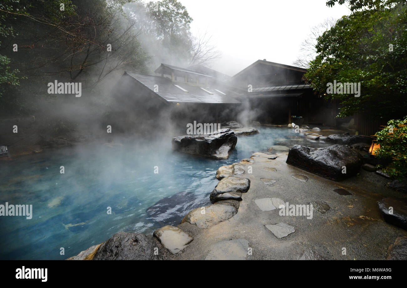 The beautiful yamabiko rotenburo in Kurokawa onsen, Japan Stock Photo ...