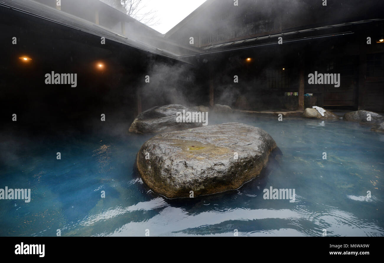 The beautiful yamabiko rotenburo in Kurokawa onsen, Japan Stock Photo ...