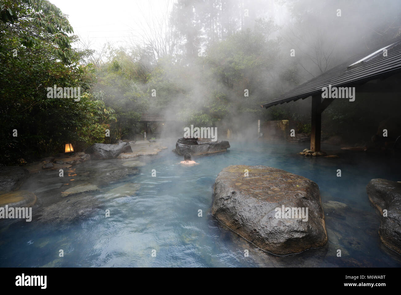 The beautiful yamabiko rotenburo in Kurokawa onsen, Japan Stock Photo ...