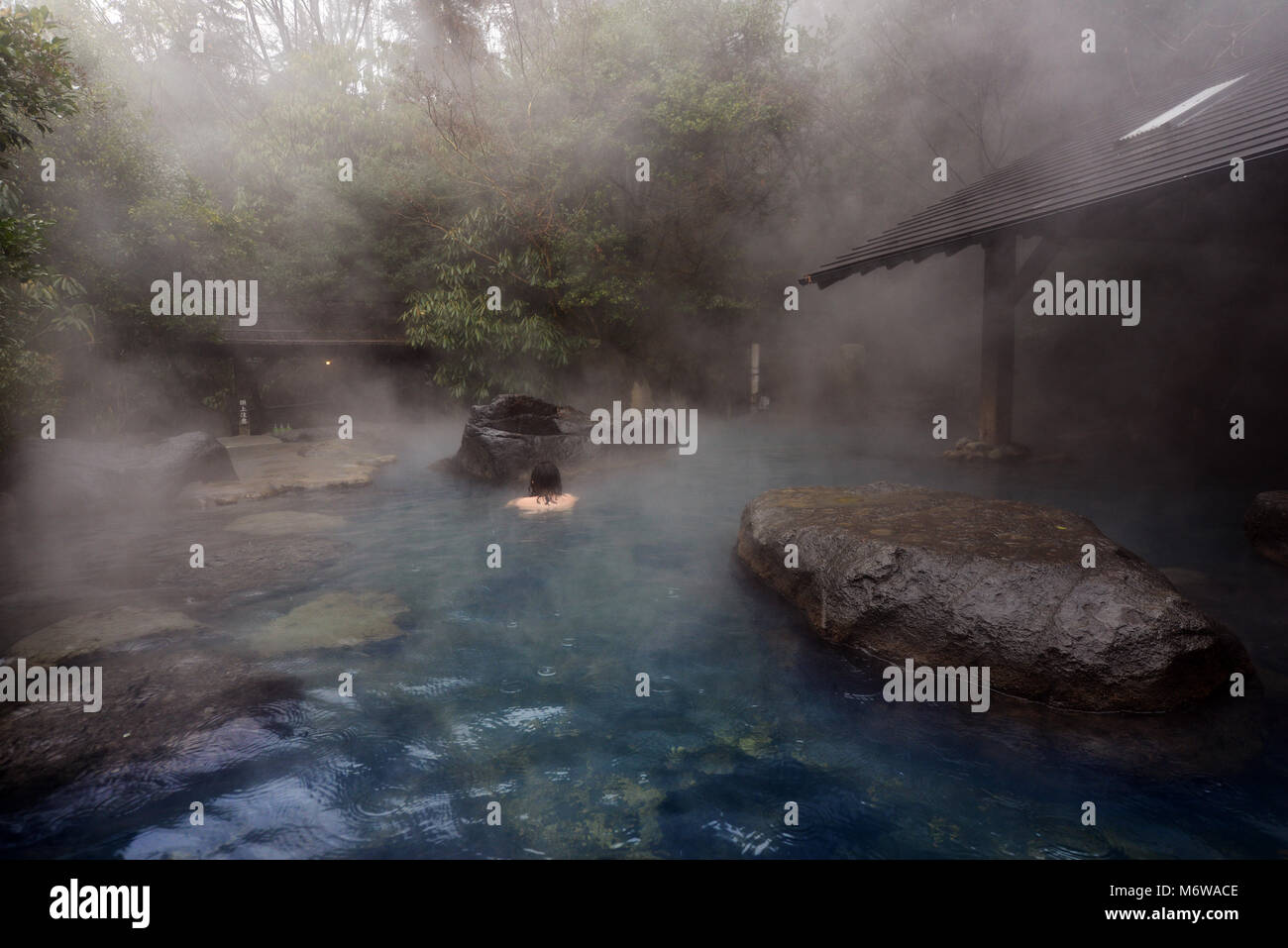 The beautiful yamabiko rotenburo in Kurokawa onsen, Japan Stock Photo ...