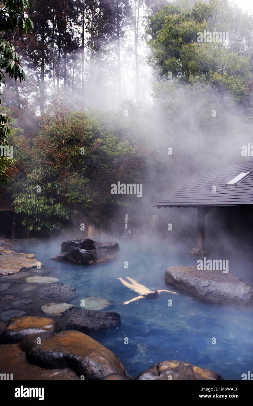 The beautiful yamabiko rotenburo in Kurokawa onsen, Japan Stock Photo ...