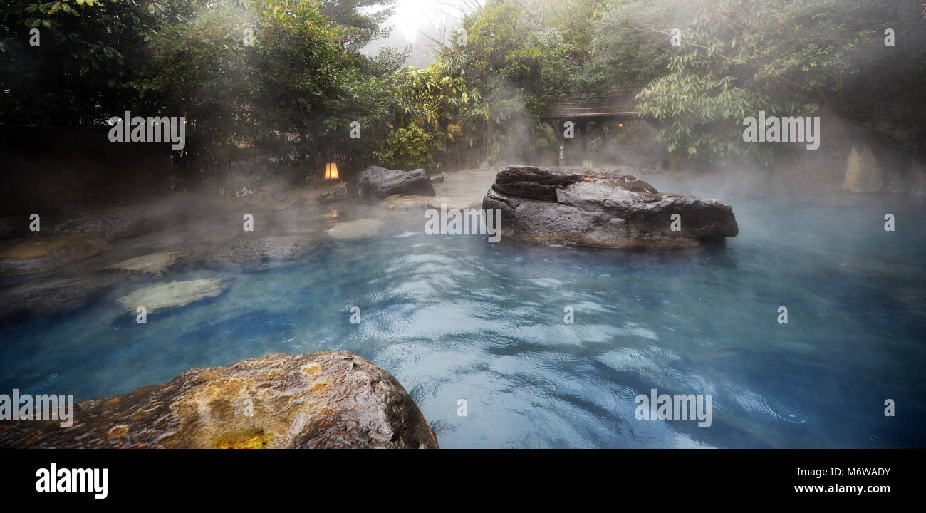 The beautiful yamabiko rotenburo in Kurokawa onsen, Japan Stock Photo ...