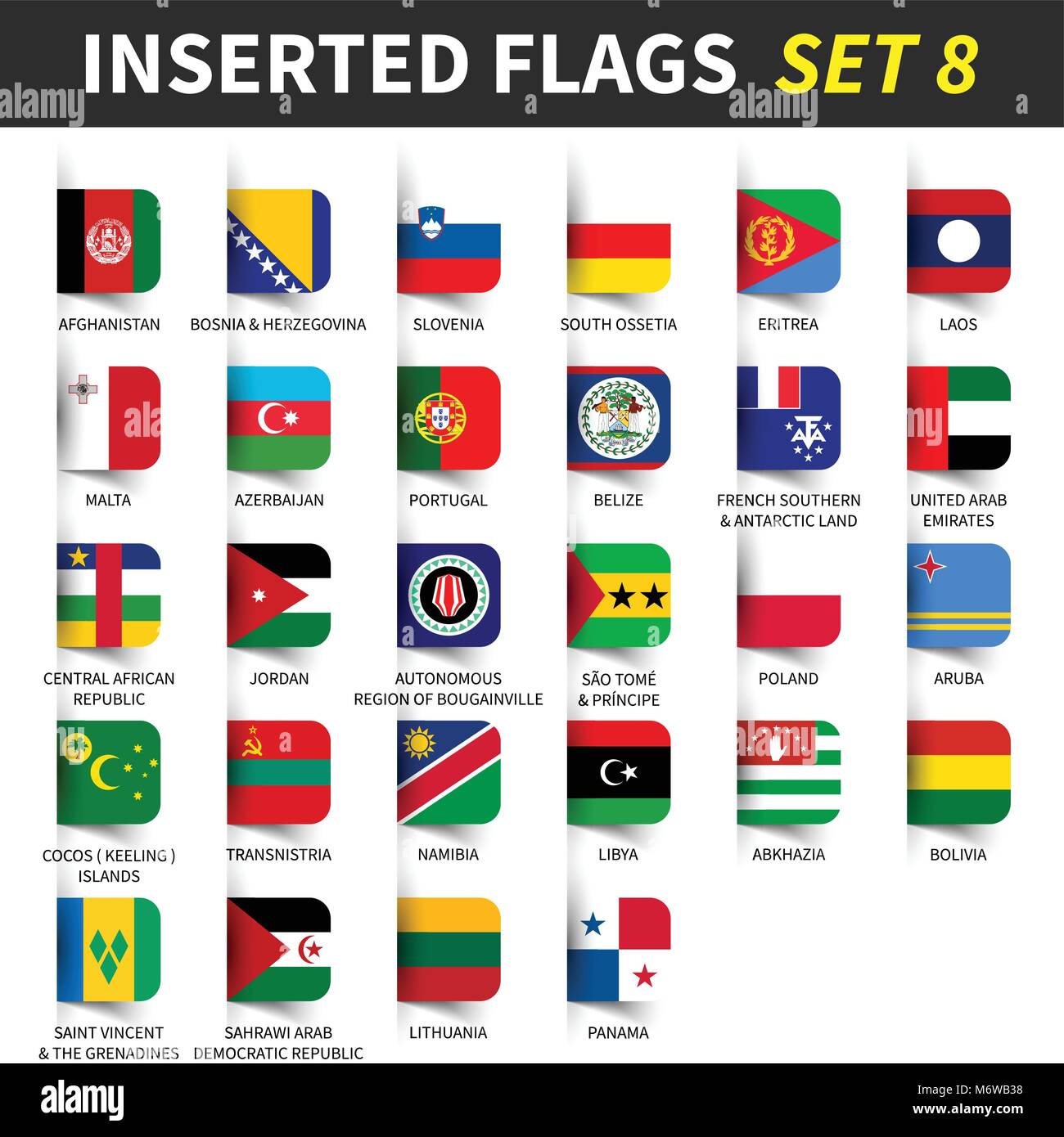 All flags of the world set 8 . Inserted and floating sticky note design ...