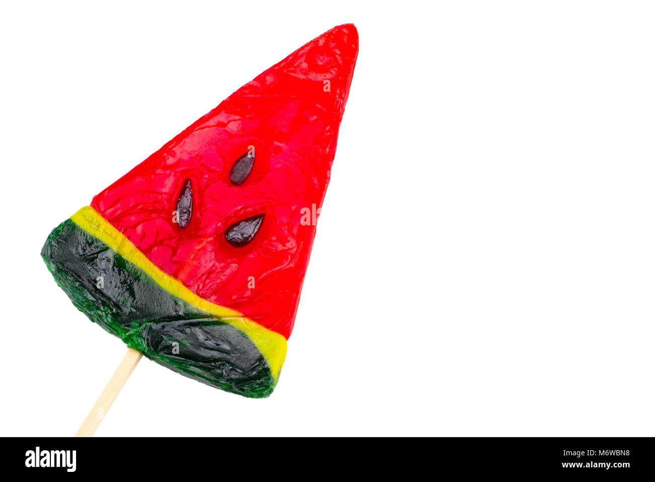 Sweet lollipop watermelon, isolated on white background.With copy space ...