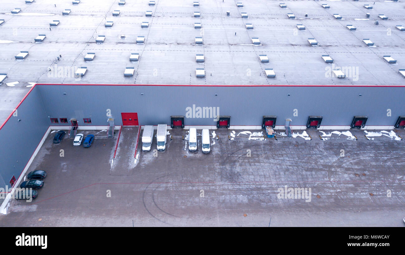 Aerial view on loading bays in distribution center. Aerial Stock Photo ...