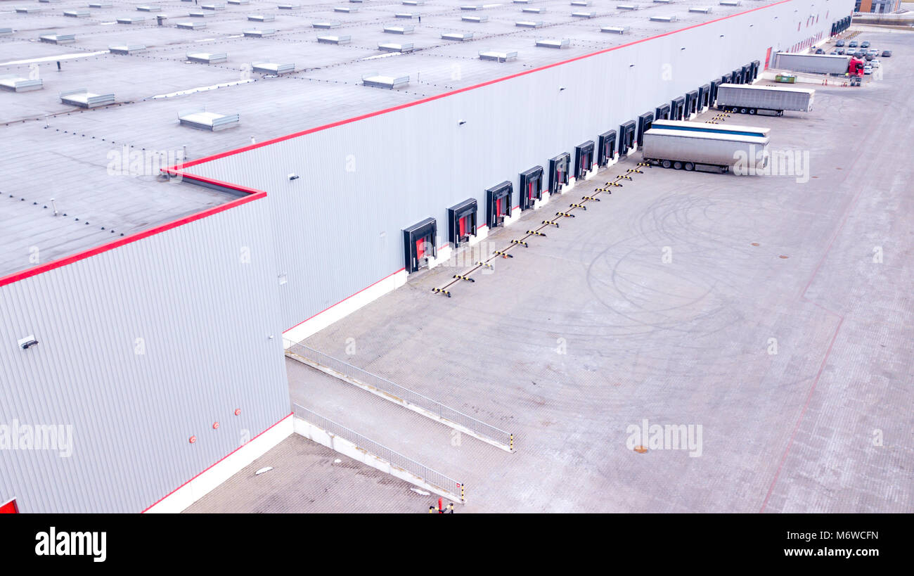 Aerial view on loading bays in distribution center. Aerial Stock Photo ...
