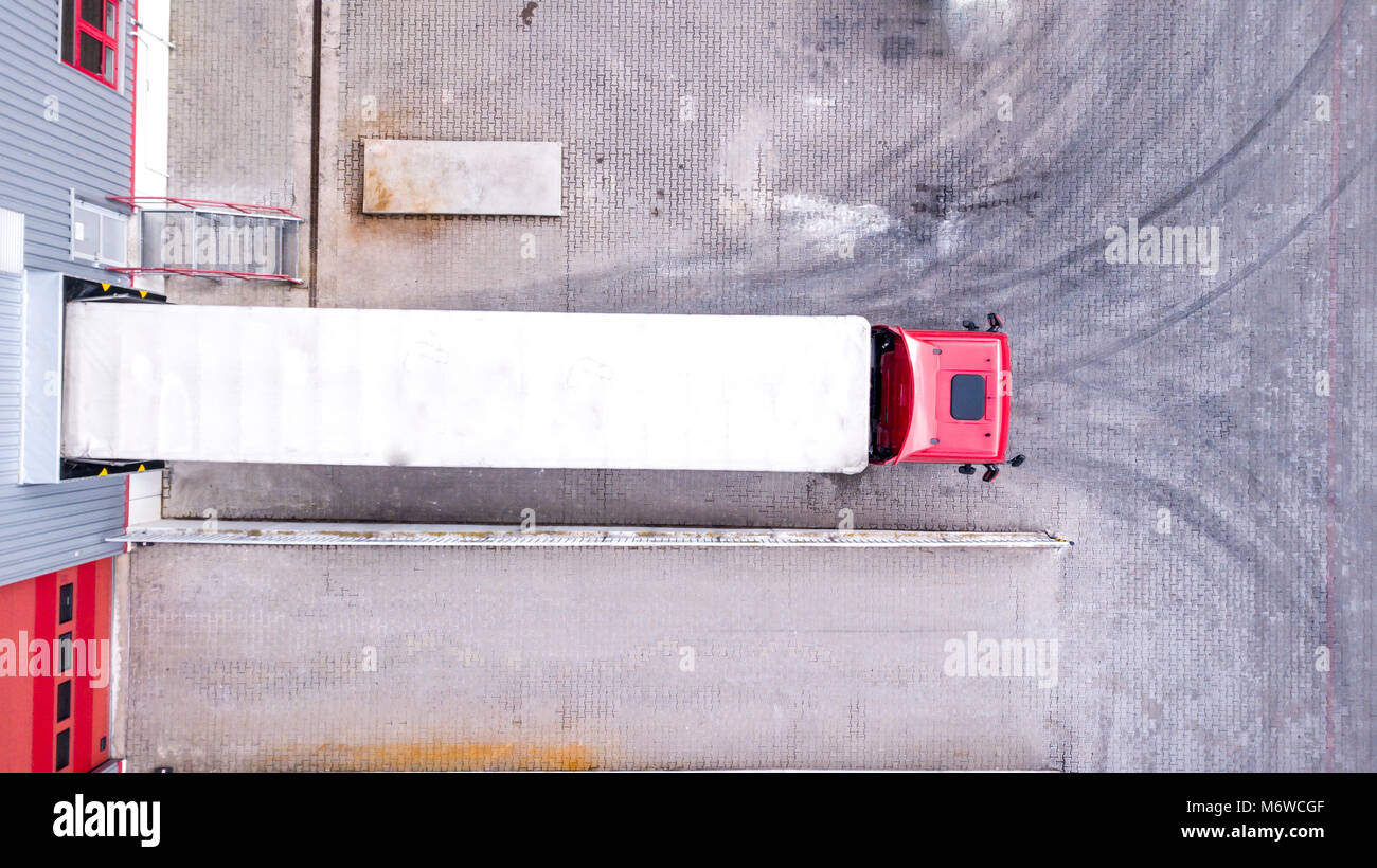 Aerial View of Loading Warehouse with Semi Truck. Aerial Stock Photo ...