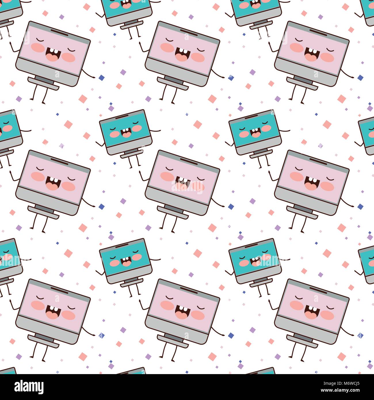 computer display kawaii character pattern background Stock Vector Image ...