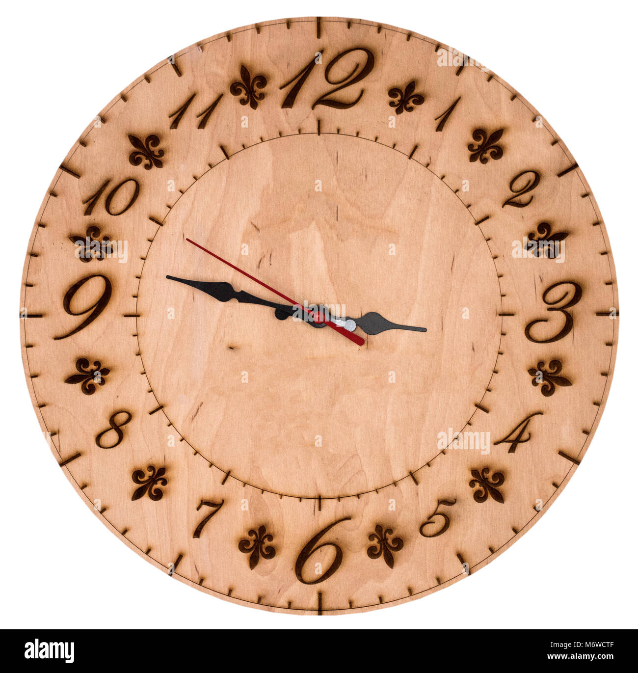 Wooden wall clock isolated on white background Stock Photo - Alamy
