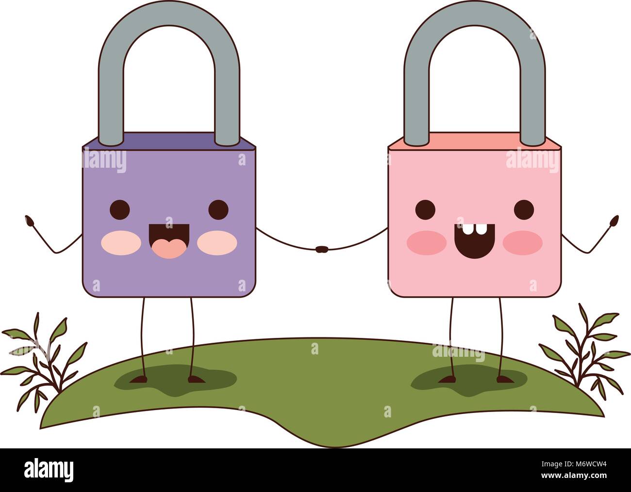 safe secure padlocks couple kawaii characters Stock Vector Image & Art ...