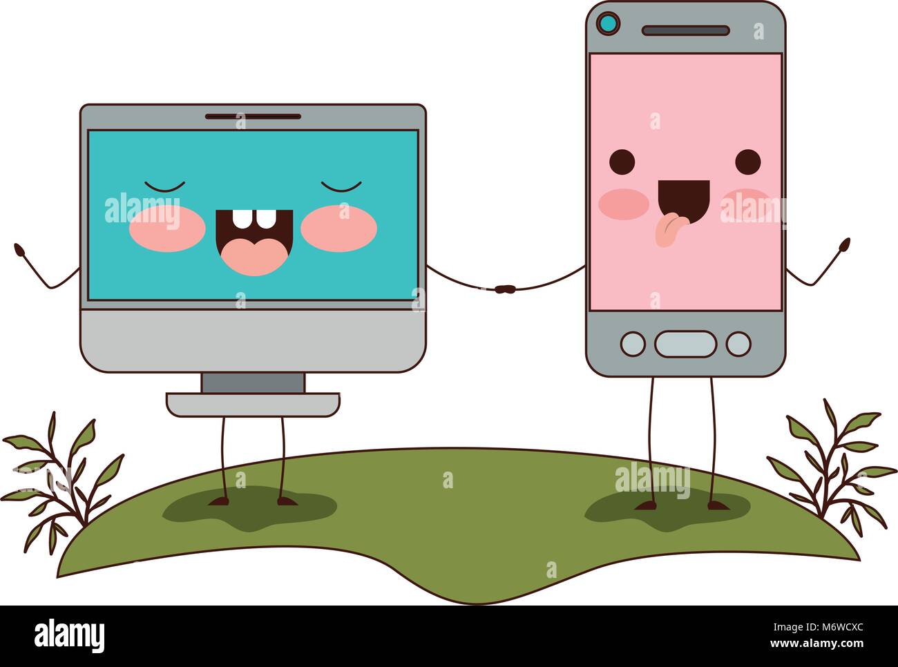 smartphone and monitor computer kawaii characters Stock Vector Image ...