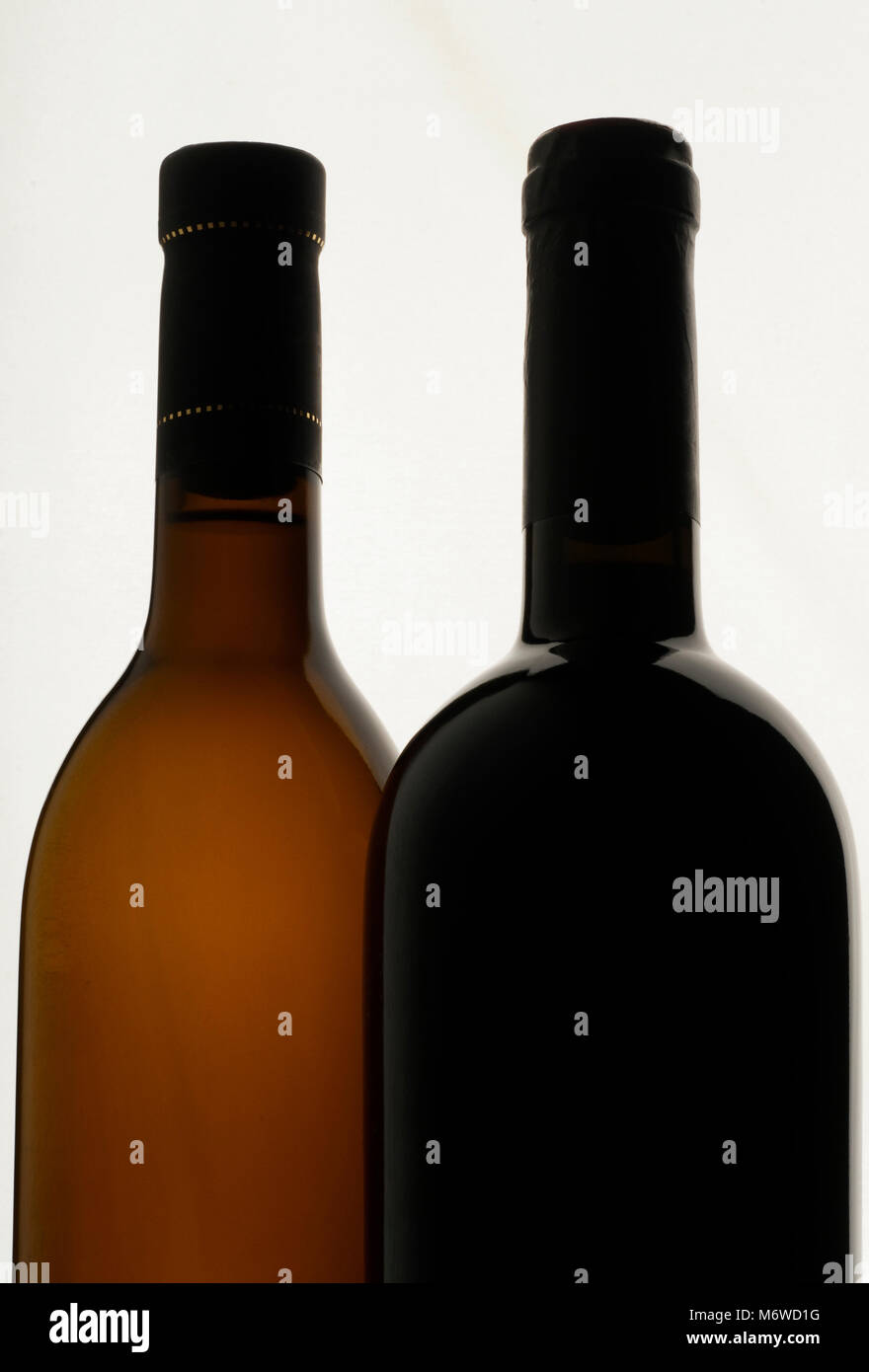 two bottles of wine, white background, red wine and white wine Stock ...