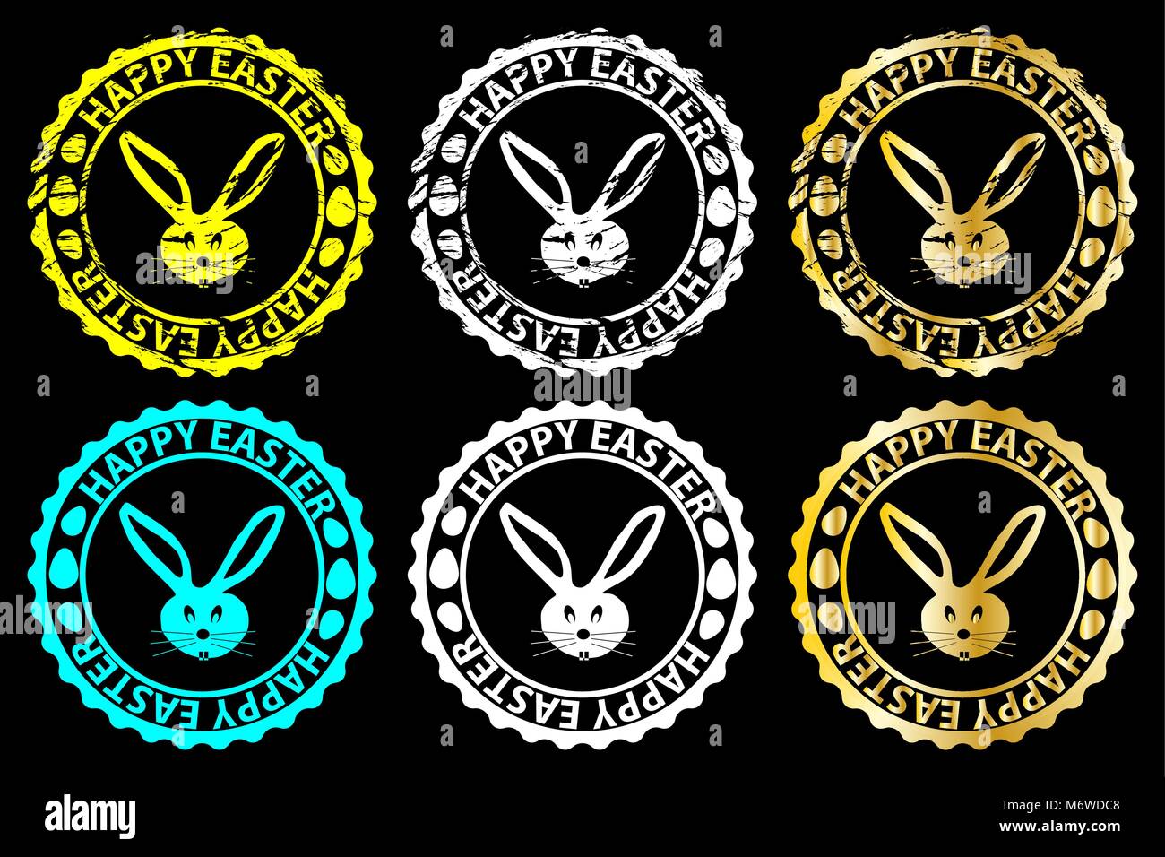 Happy easter - rubber stamp - vector set - white and gold Stock Vector ...