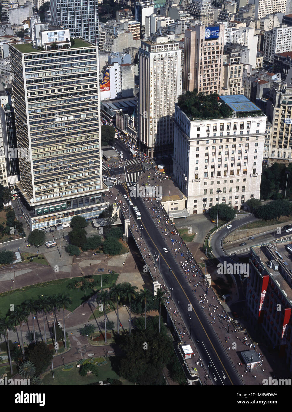 Aerial view, Viaduto do Cha, Banespa, Vale do Anhangabau, Sao Paulo ...
