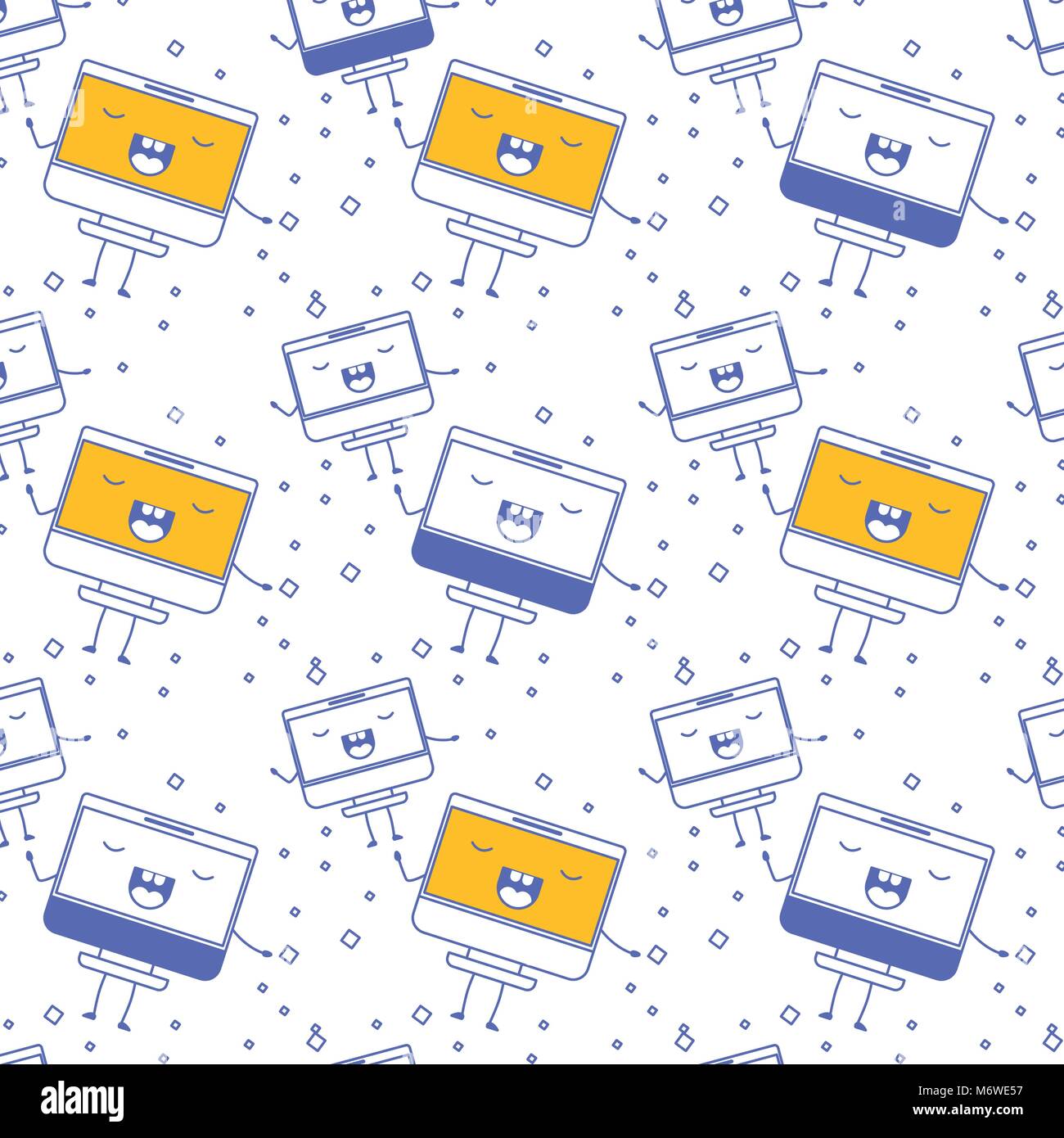 computer display kawaii character pattern background Stock Vector Image ...