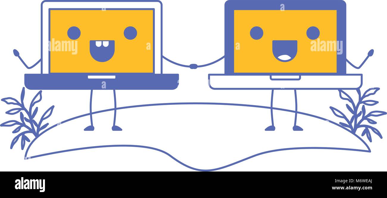 laptops computers couple kawaii characters Stock Vector Image & Art - Alamy
