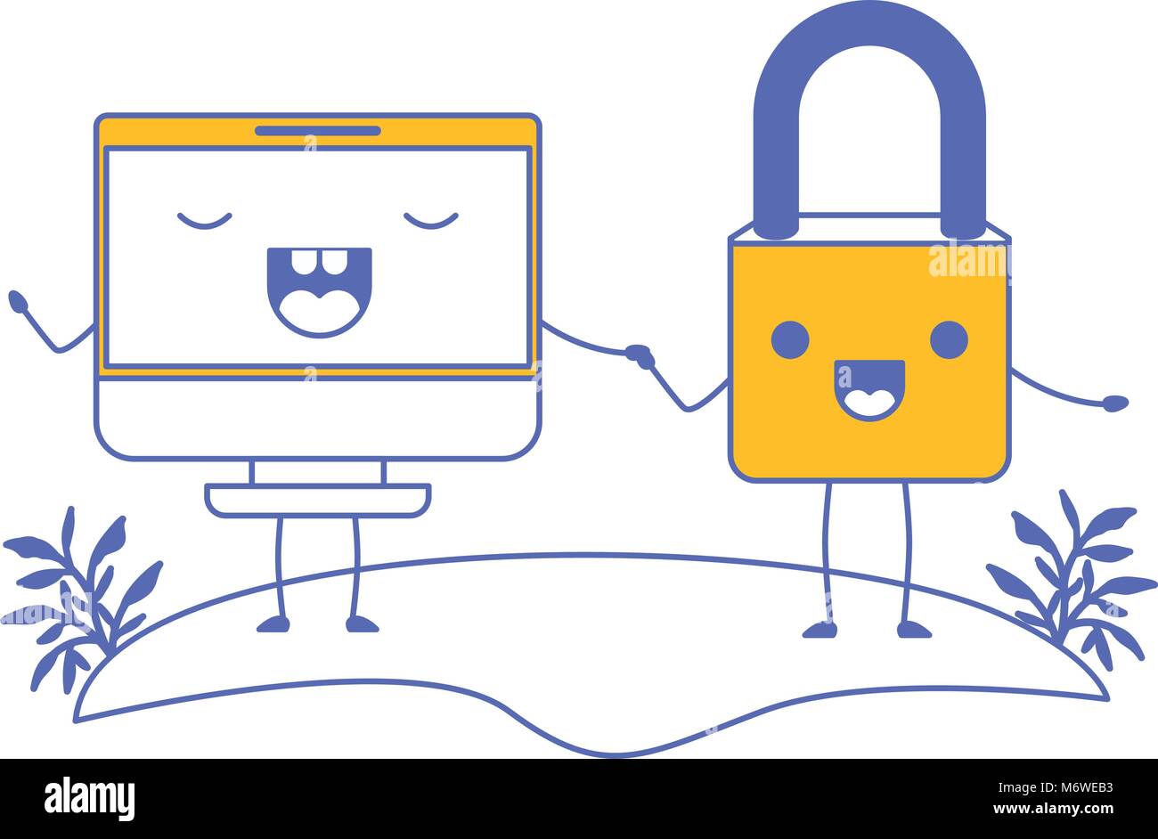 computer display and padlock kawaii characters Stock Vector Image & Art ...