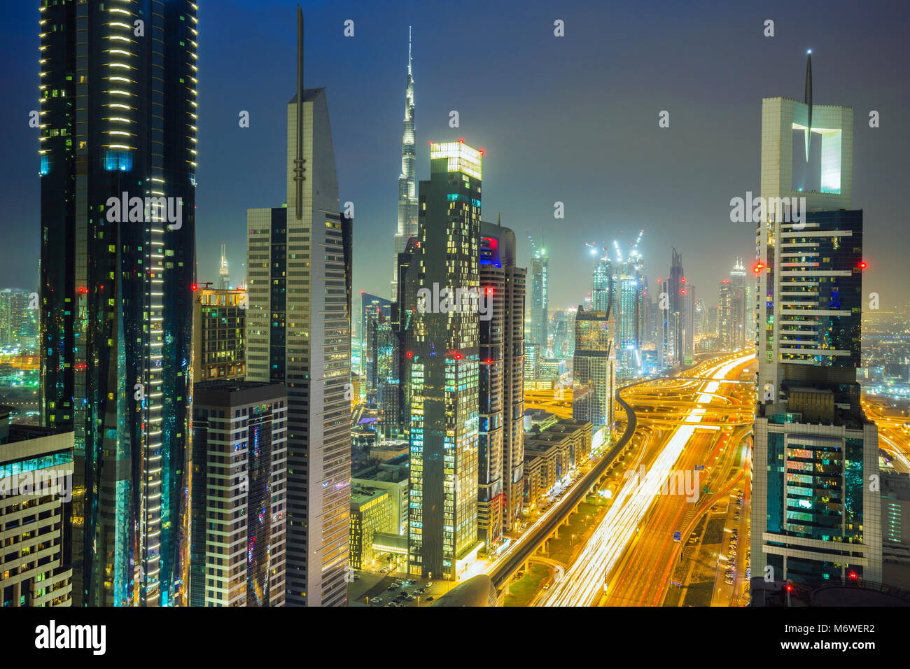 Dubai downtown skyscrapers and Sheikh Zayed road, United Arab Emirates ...